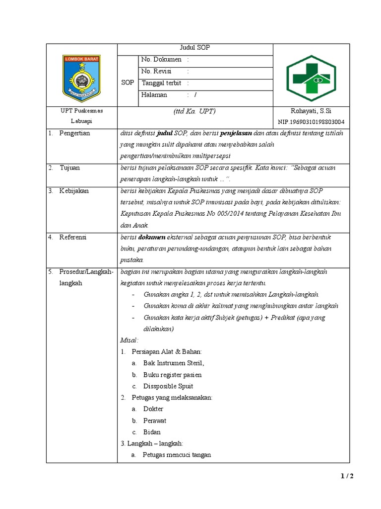 Template SOP Puskesmas LA | PDF | Kesehatan Holistik | Sains & Matematika