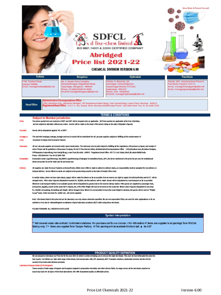 SD Fine Price List - Chemicals 21-22 - Ver.-6.00 02.08.2021 New | PDF ...