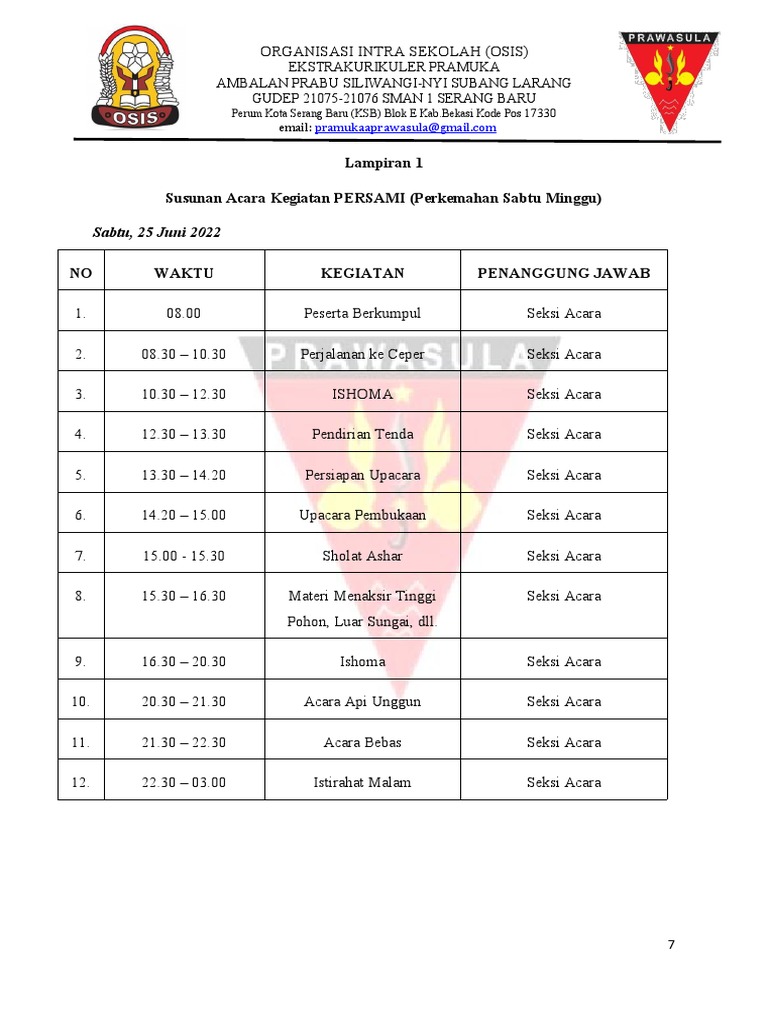 Jadwal Kegiatan PERSAMI Pramuka 2022 | PDF