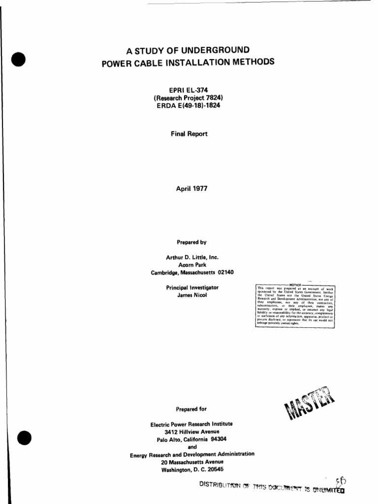 A Study of Underground Power Cable Installation Methods: EPRI EL-374 ...