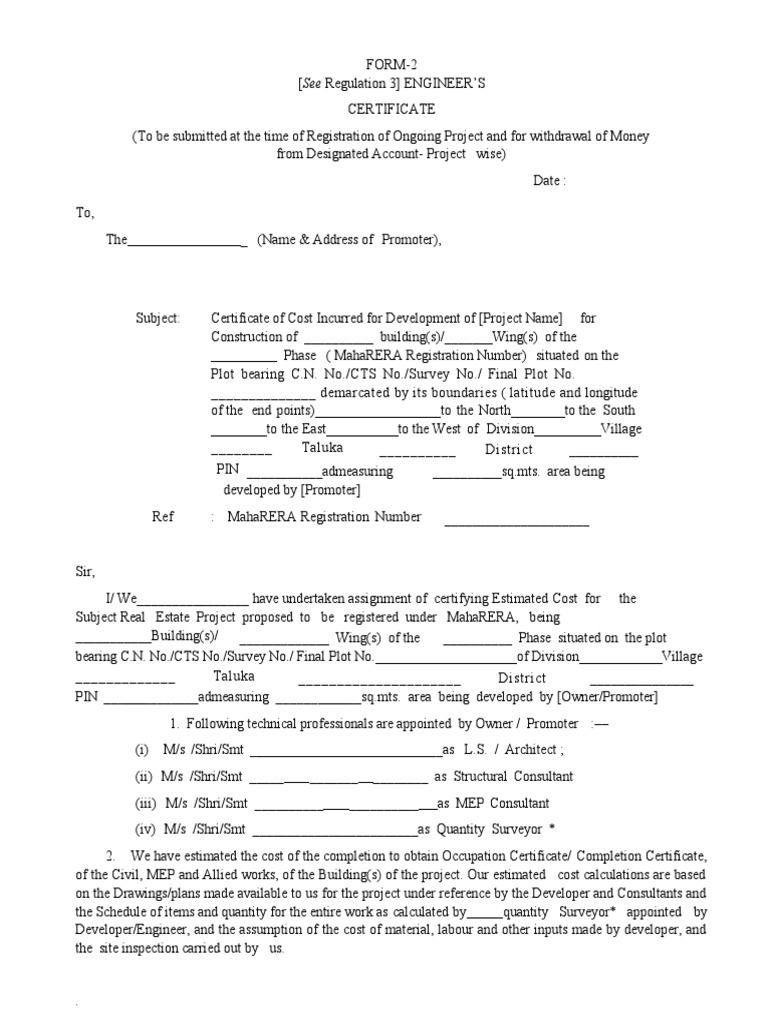 Maharera Certificates 1 PDF Cost Interest