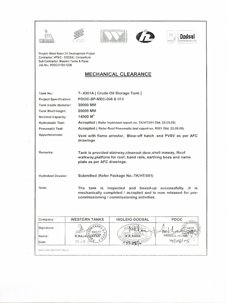 Adar Crude Oil Storage Tank T-4301A | PDF