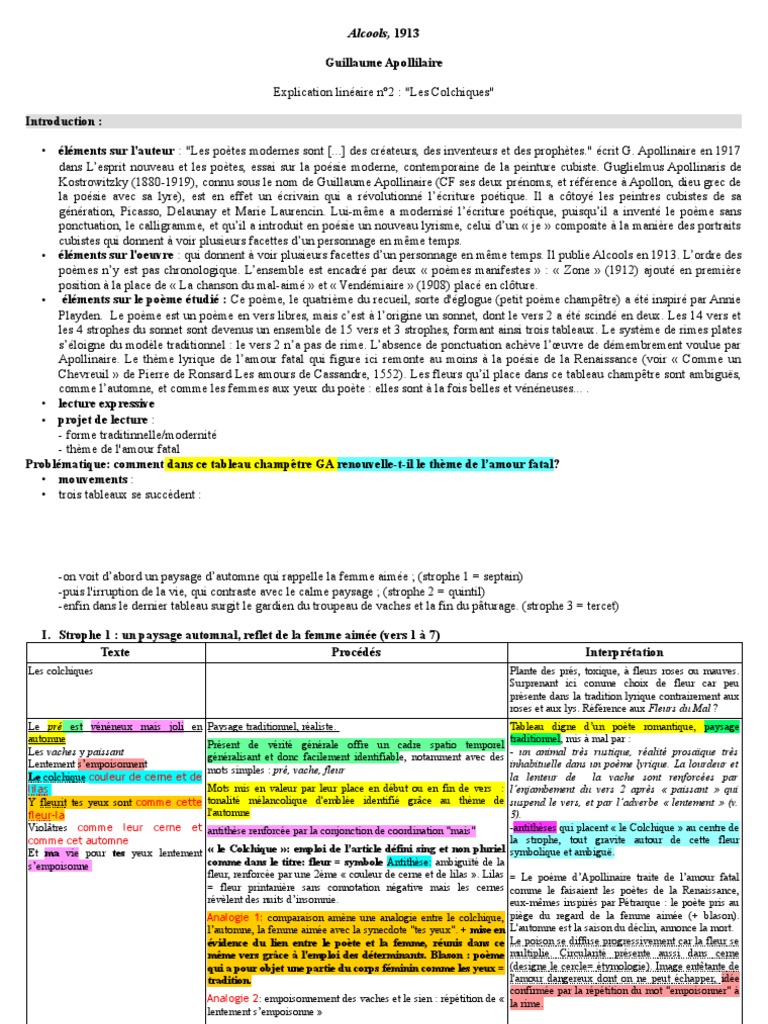 Explication Linéaire 2 Colchiques | PDF | Clause | Cubisme