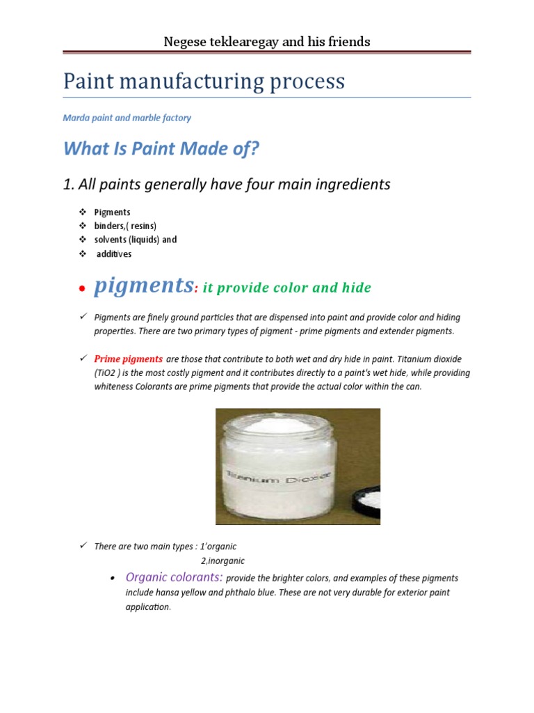 Paint Manufacturing Process: Pigments | PDF | Paint | Acrylic Paint