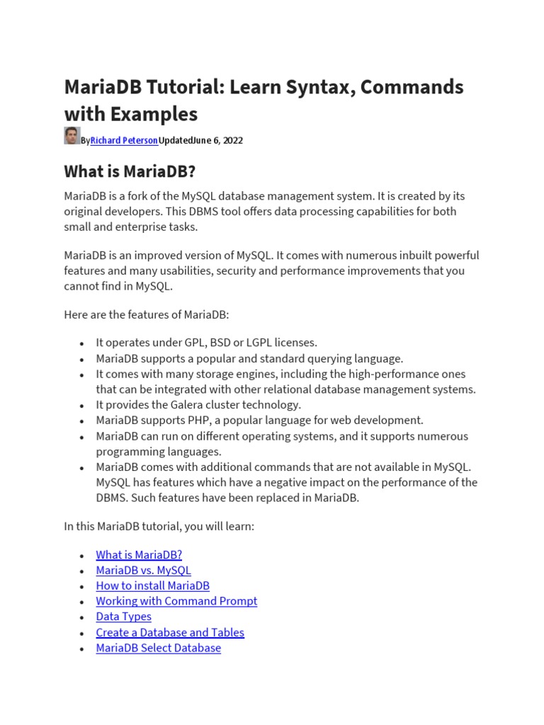 Mariadb Tutorial Learn Syntax Commands With Examples Pdf Parameter Computer Programming 3431