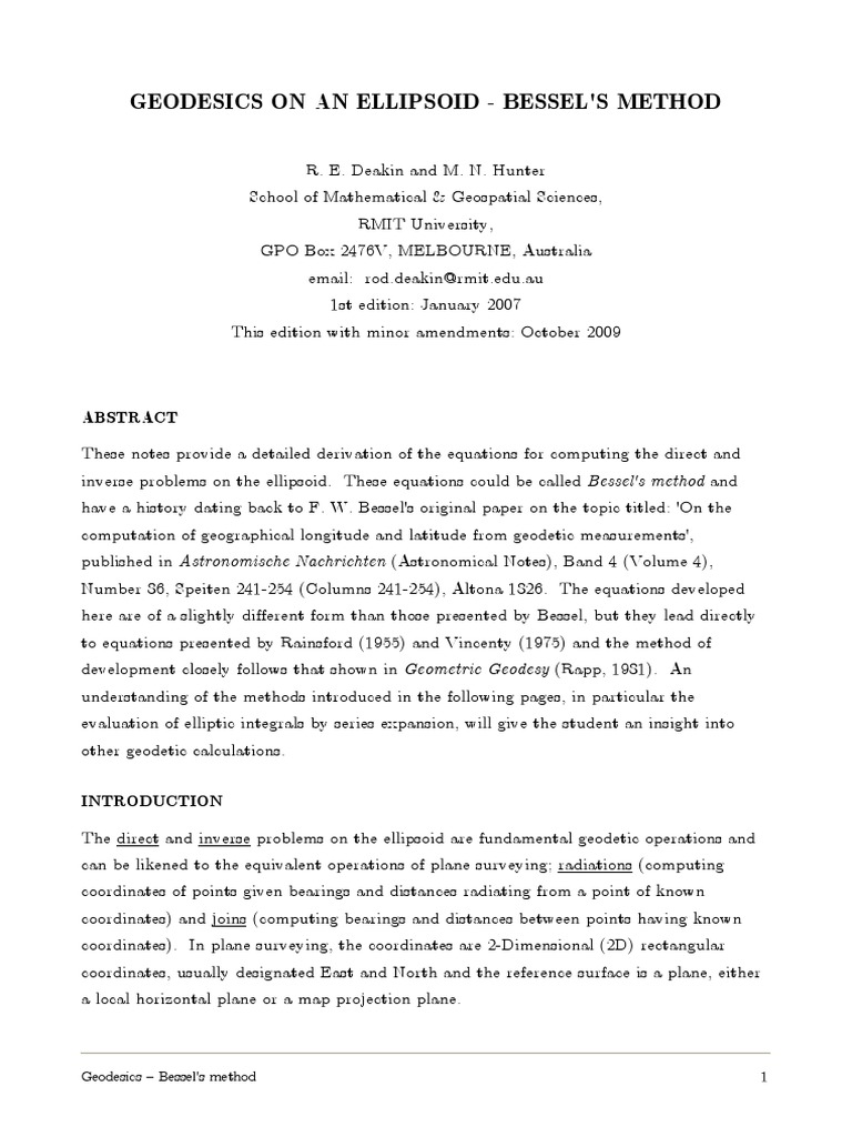 Geodesics - Bessel Method | PDF | Latitude | Geodesy