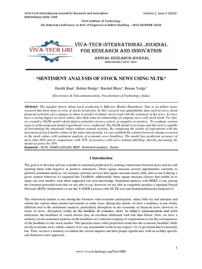 Sentiment Analysis of Stock News Using NLTK | PDF | News | Statistical ...