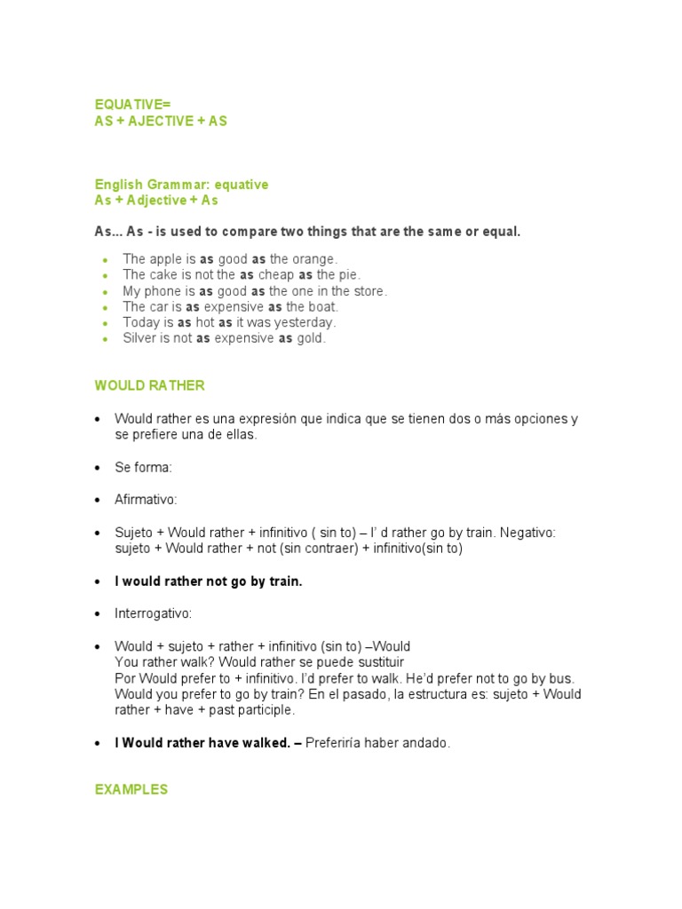 Equative As + Ajective + As: As... As - Is Used To Compare Two Things ...