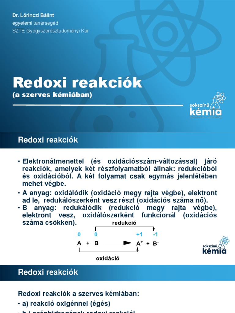 23 - Reakcio Típusok Szerves Redoxi Reakciok - SZTE - Lorinczi Balint | PDF