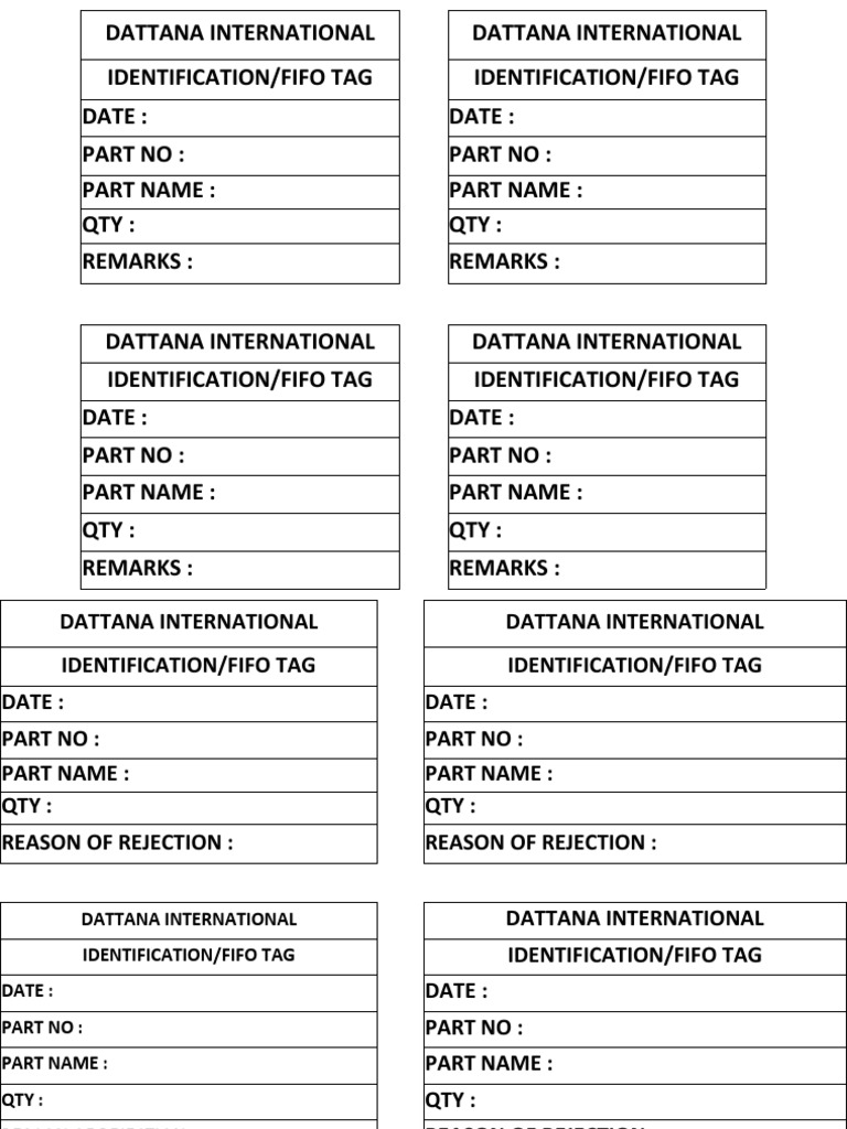 FIFO Tag Identification Template | PDF