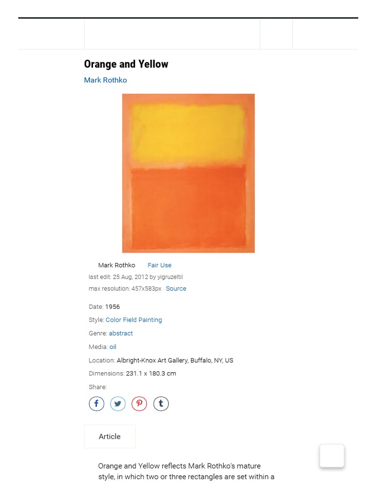 Orange and Yellow, 1956 - Mark Rothko | PDF | Paintings | Aesthetics
