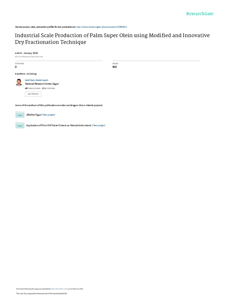 Industrial Scale Production of Palm Super Olein Using Modified and ...