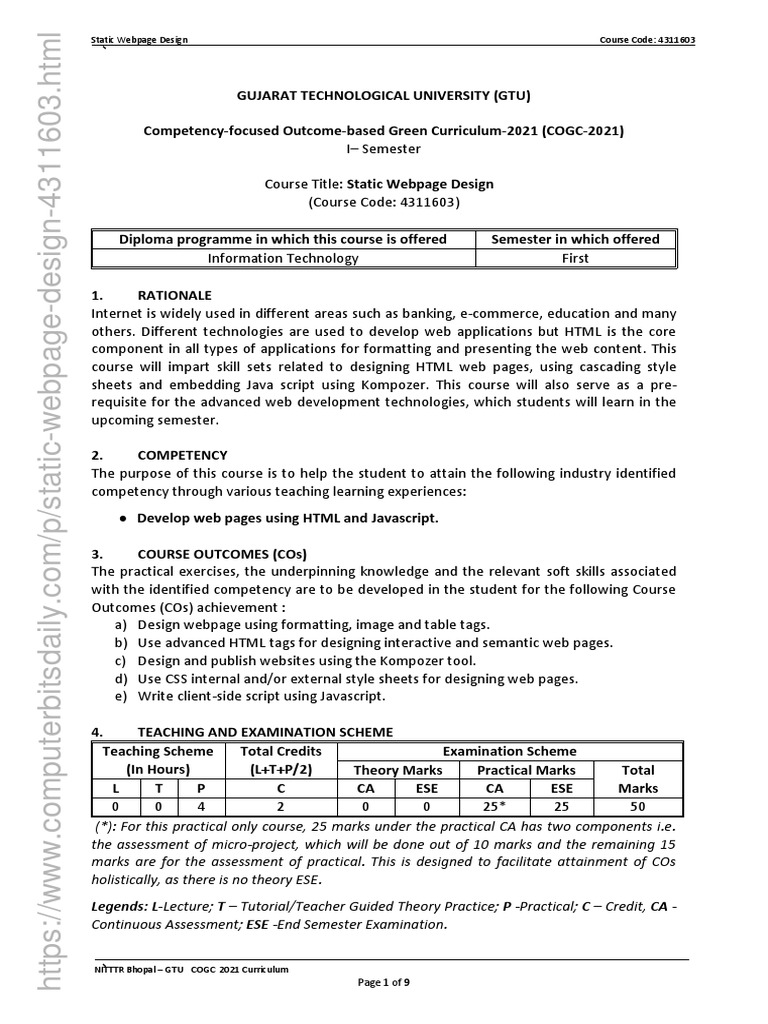 Static Webpage Design 4311603 - GTU - HTML, CSS, JAVASCRIPT | PDF | Html Element | World Wide Web