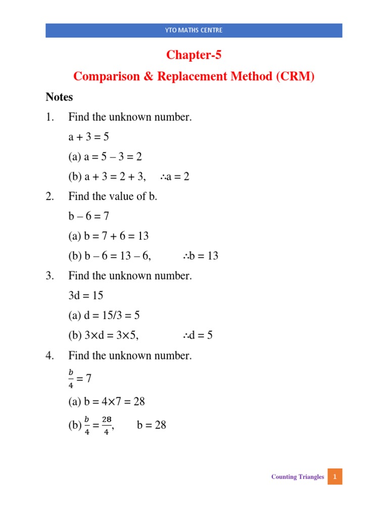 Chapter-5 Comparison & Replacement Method (CRM) : Notes | PDF | Mathematics