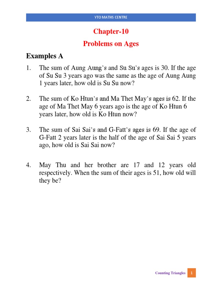 Examples A: Chapter-10 Problems On Ages | PDF