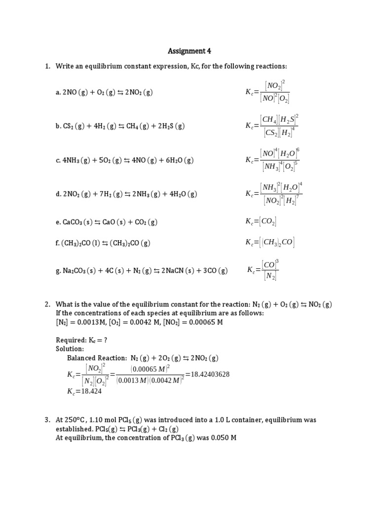 Chemistry Equilibrium Constants | PDF | Chemical Equilibrium ...