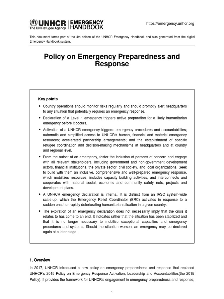 Policy On Emergency Preparedness and Response: Key Points | PDF ...