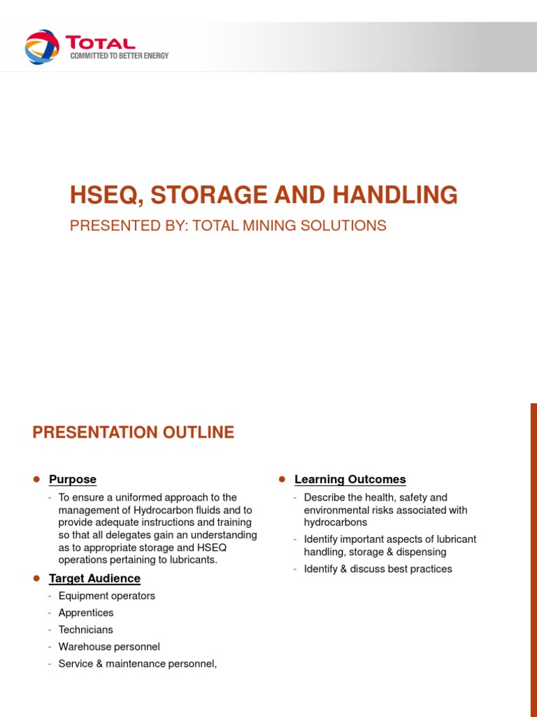TMS HSEQ Storage and Handling (Level 1) | PDF | Petroleum | Lubricant