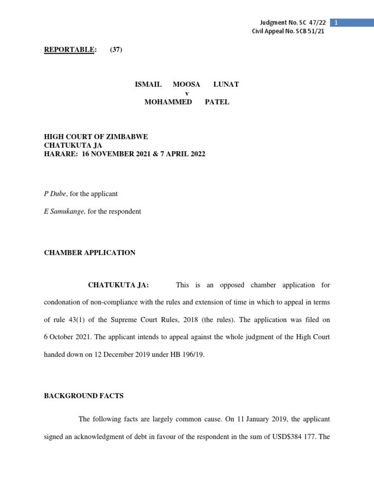 Ismail Lunat v Mohammed Patel Appeal Ruling | PDF | Judgment (Law) | Appeal