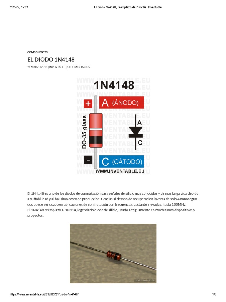 El Diodo 1N4148, Reemplazo Del 1N914 - Inventable | PDF | Diodo | Dispositivos semiconductores