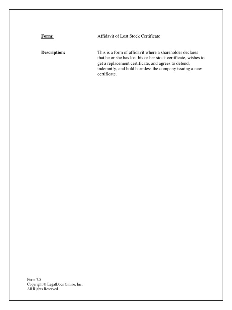 7.5 Affidavit of Lost Stock Certificate | PDF