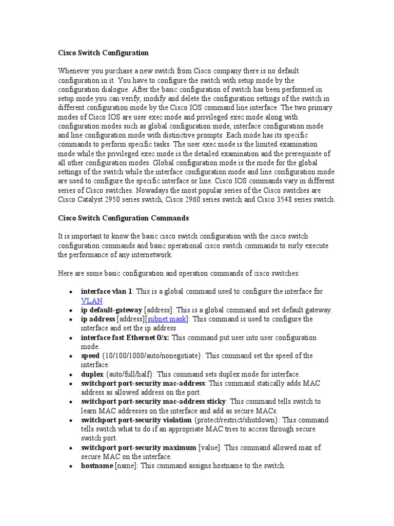 Cisco Switch Configuration Pdf Network Switch Computer Engineering