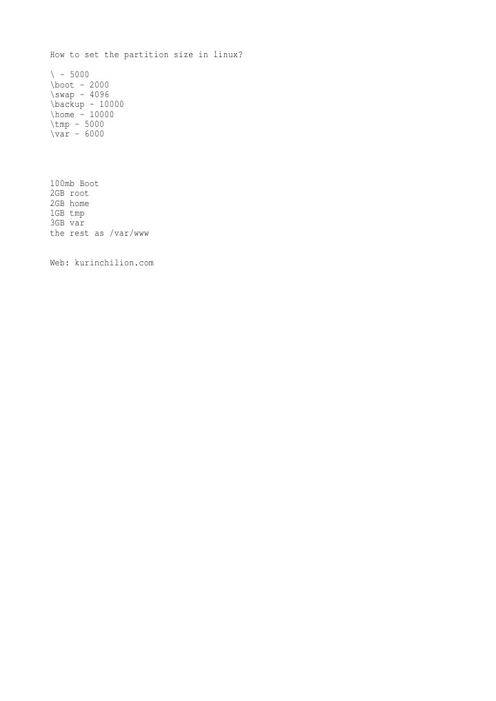 Linux Partition Size Guide | PDF