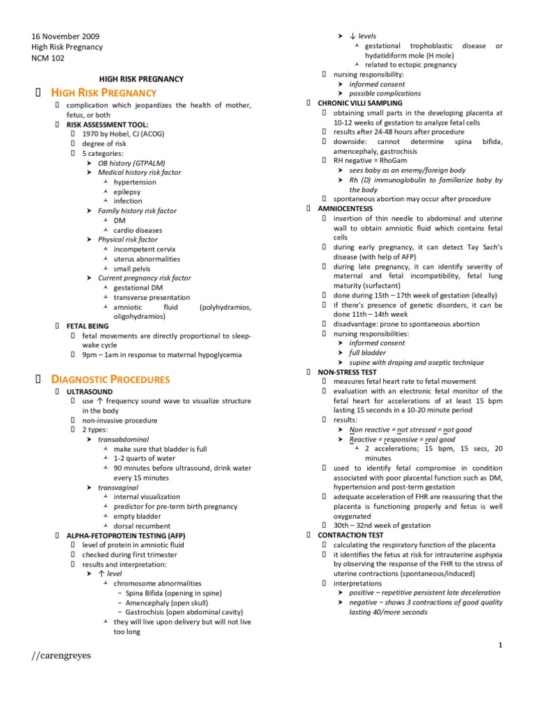 High Risk Pregnancy | PDF