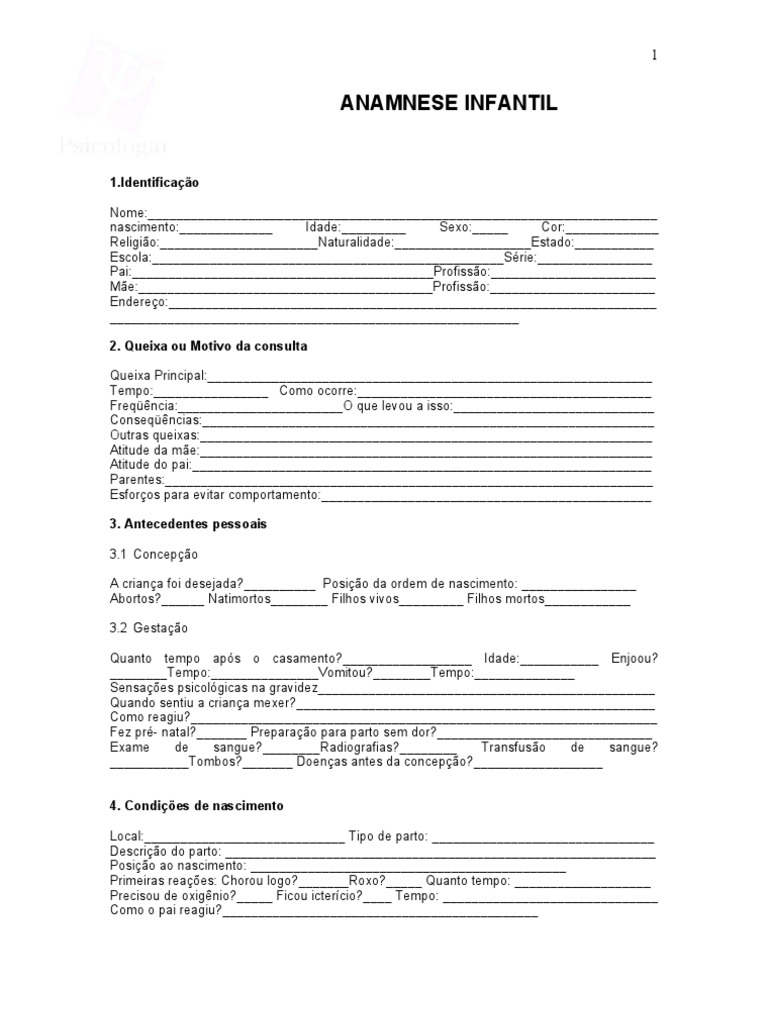 Anamnese Infantil Pdf Parto Medicina Clínica