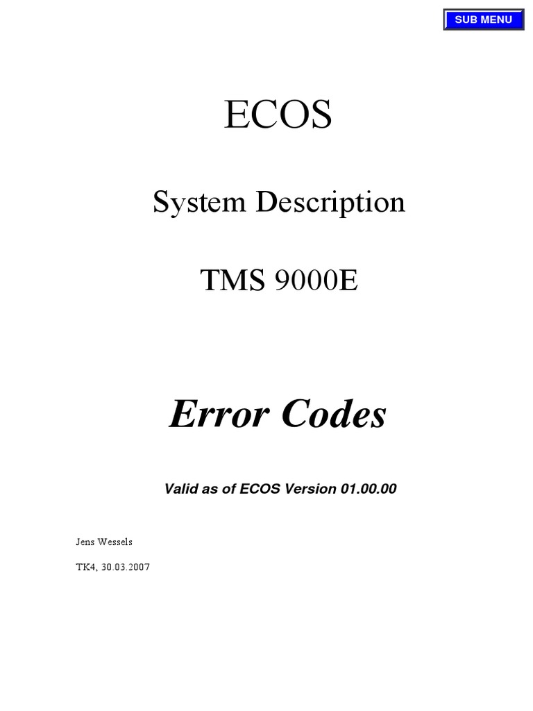 TMS 9000E ECOS Error Codes Guide | PDF | Input/Output | Sensor