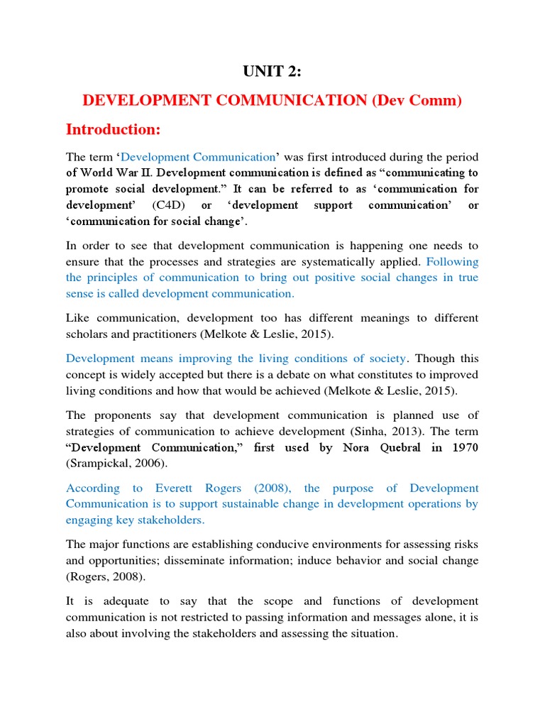 Development Communication (Dev Comm) : Unit 2 | PDF | Communication ...