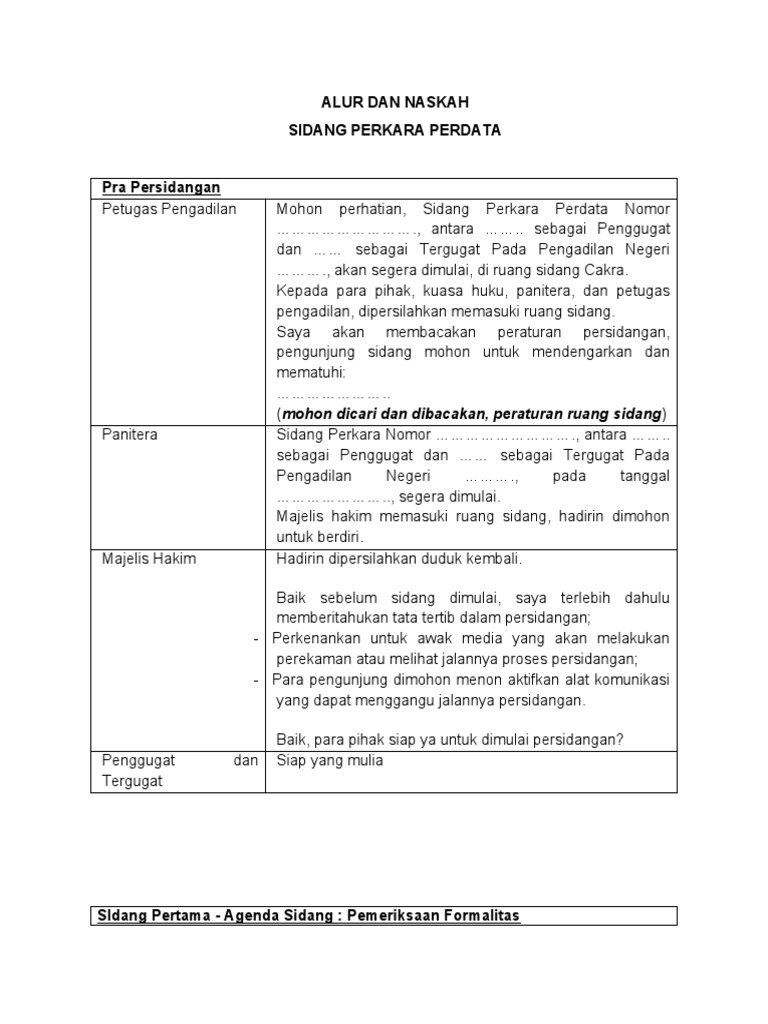 Alur Dan Naskah Sidang Perkara Perdata | PDF
