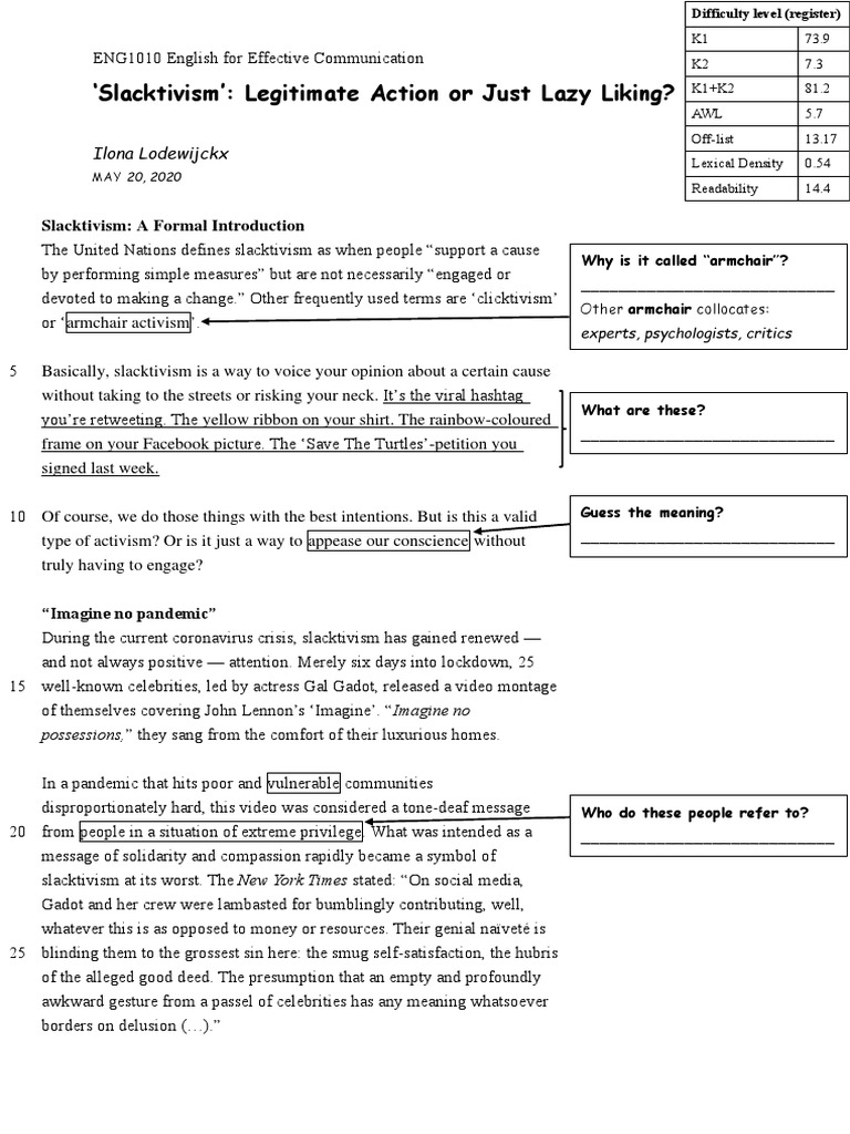 Slacktivism - Legitimate Action or Just Lazy Liking | PDF | Social ...