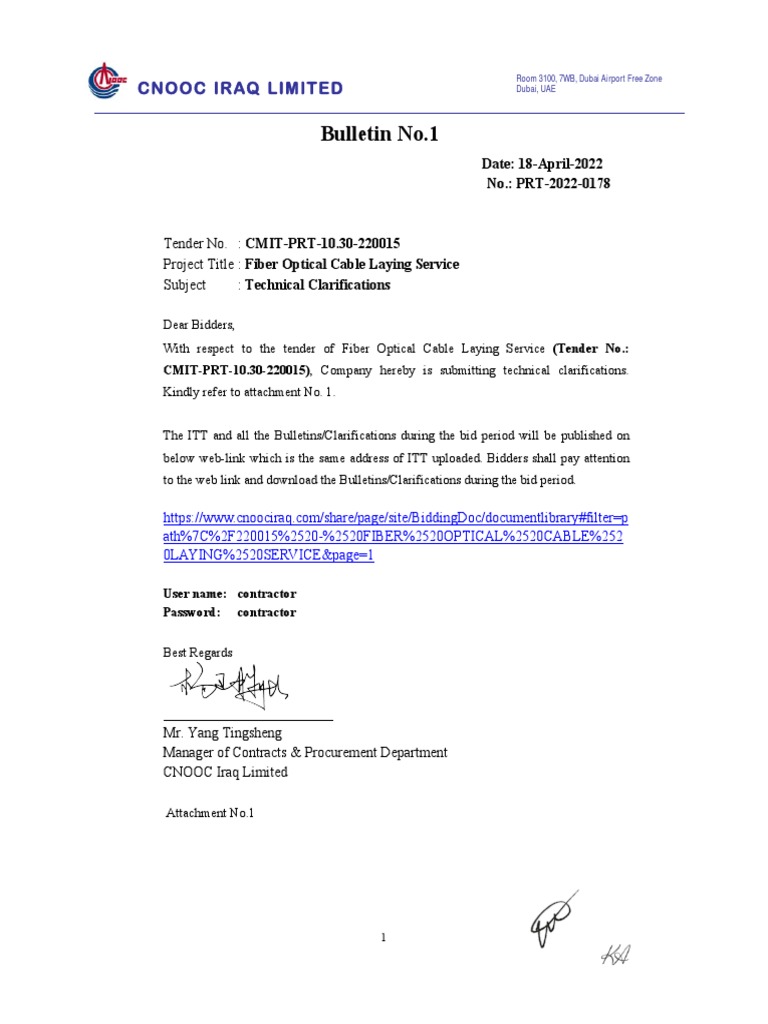 Technical Clarifications for Fiber Optical Cable Laying Service Tender ...