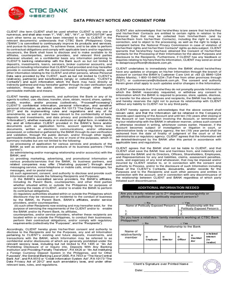 Dpa Consent Form - New | PDF | Banks | Confidentiality