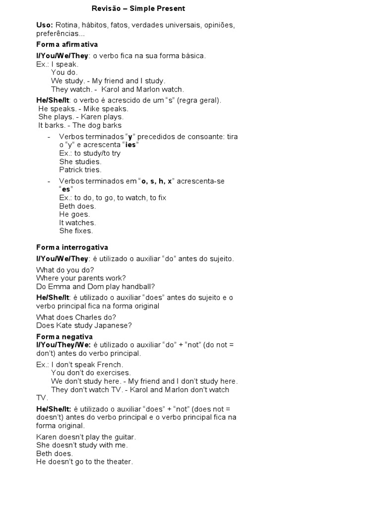 Resumo Simple Present | PDF