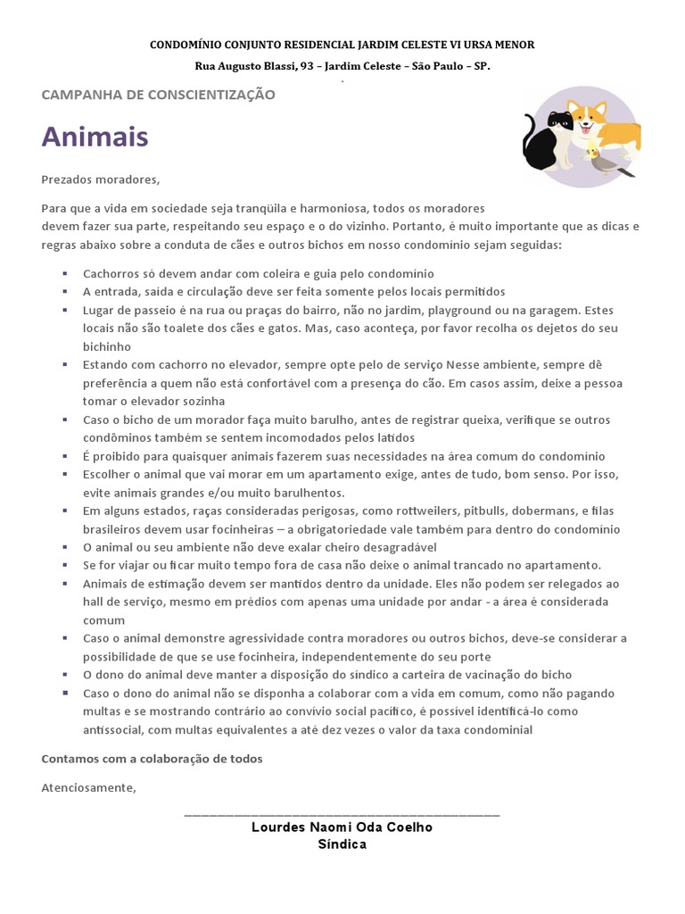 Regras para Animais em Condomínio | PDF | Condomínio | Cães