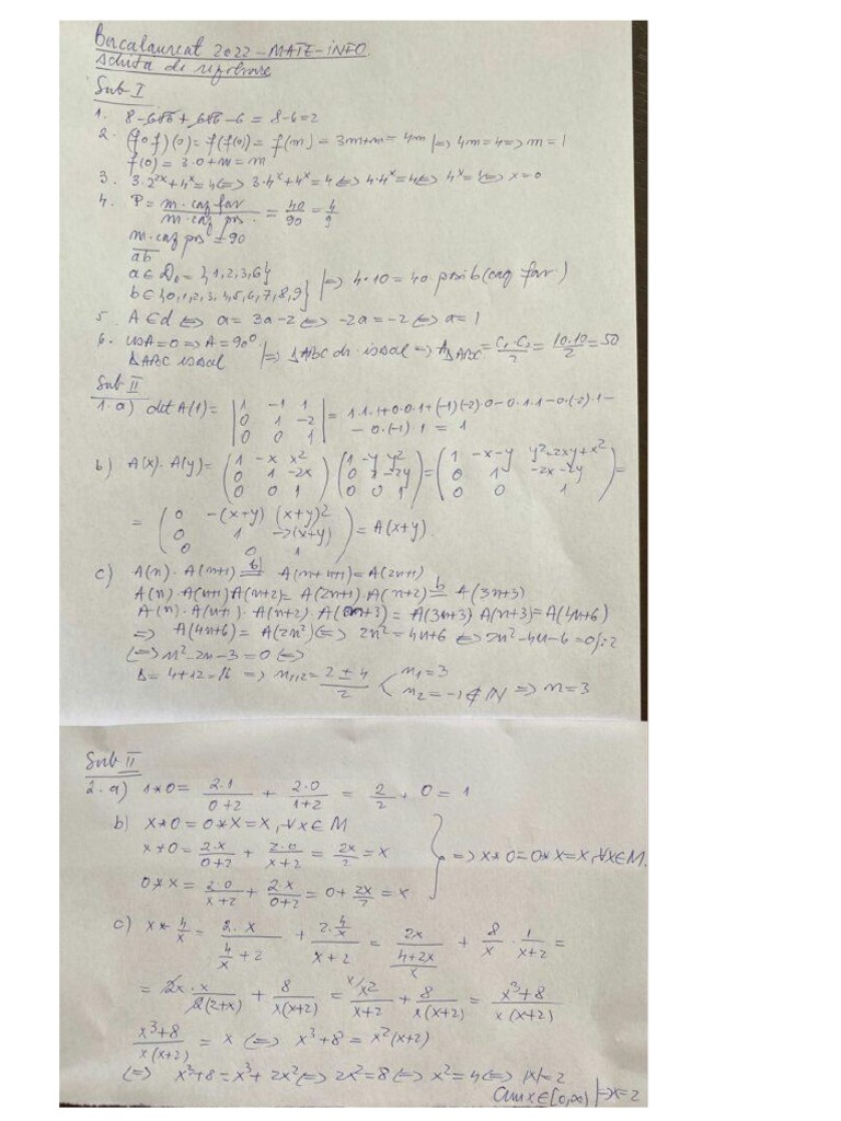 Rezolvare Subiecte Mate Bac 2022 | PDF