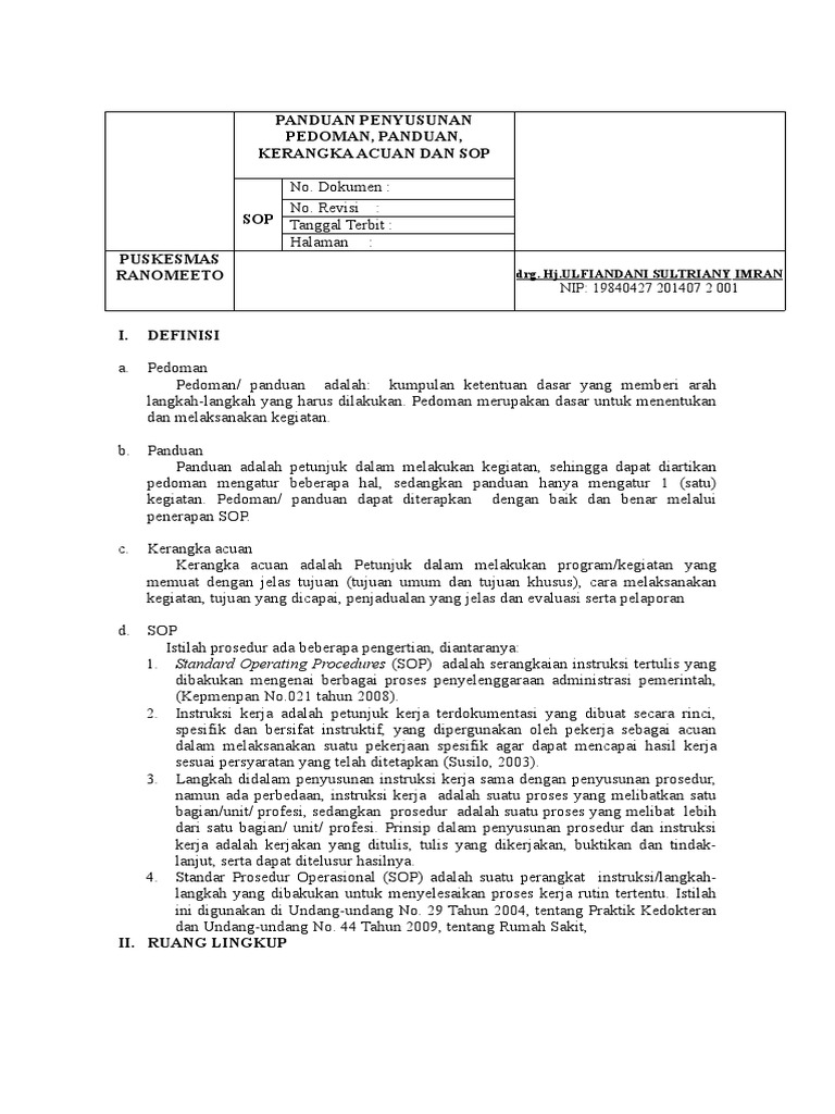 Sop Penyusunan Pedoman, Panduan, SK Dan Sop | PDF