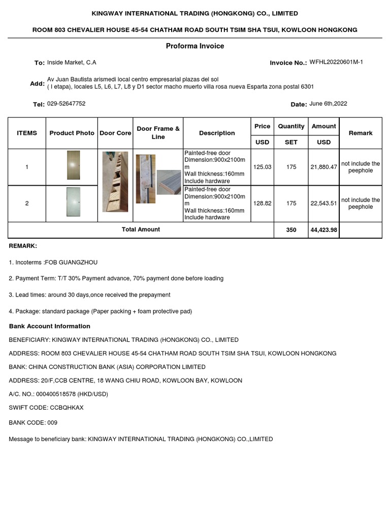 Proforma Invoice: 350 44,423.98 Total Amount | PDF