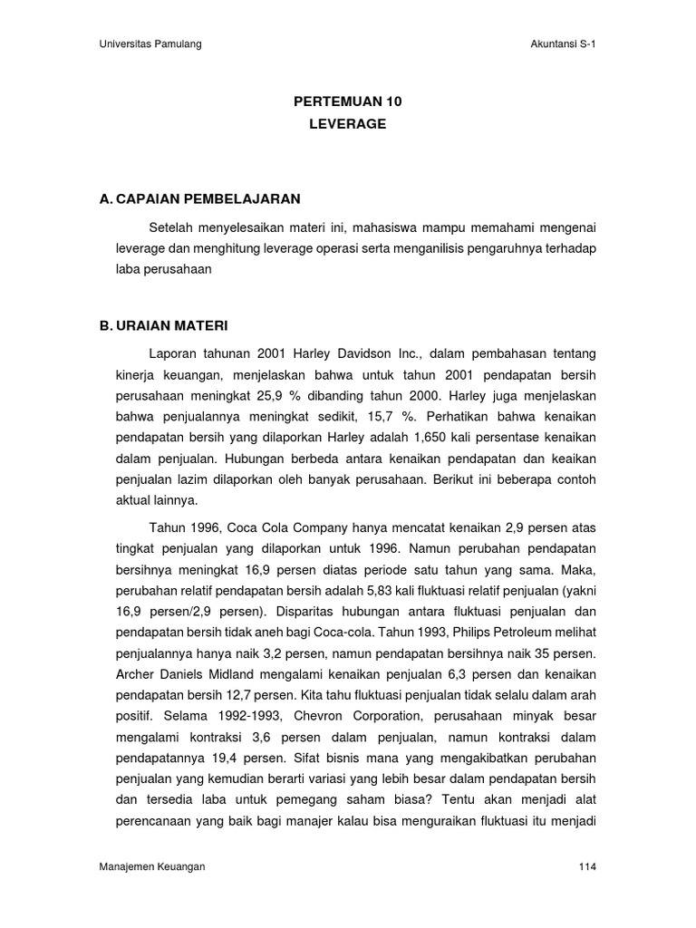 Pertemuan 10 - Leverage | PDF