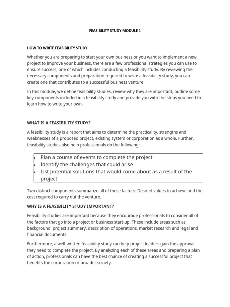Feasibility Study Module 1 | Download Free PDF | Feasibility Study ...