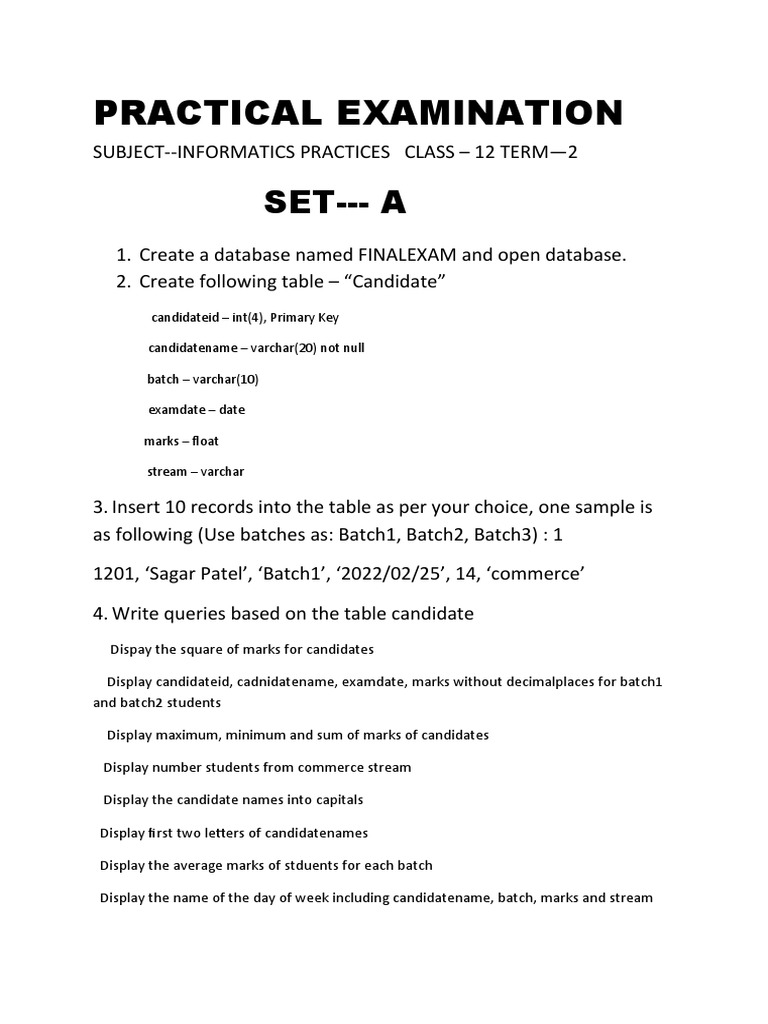 Practical Papaer 12 Set A | PDF