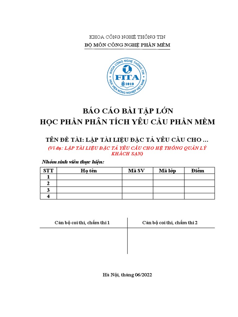 Mau Bao Cao BTL - Phan Tich Yeu Cau Phan Mem | PDF