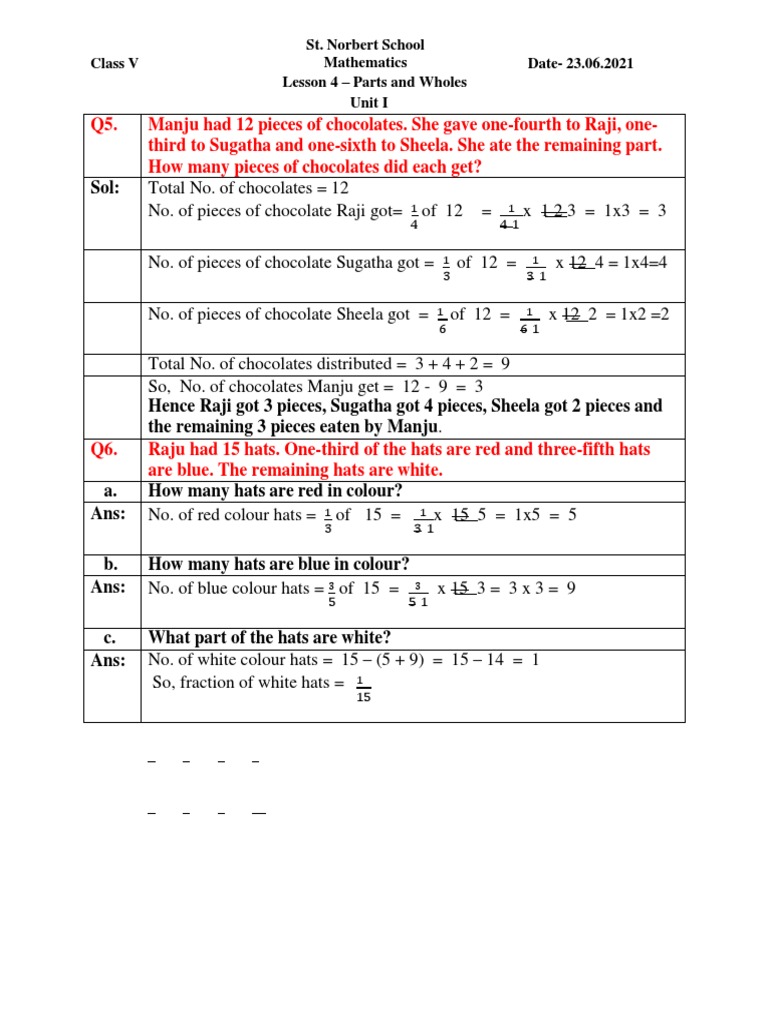 Class V Maths - L-4 (Part 4) | PDF