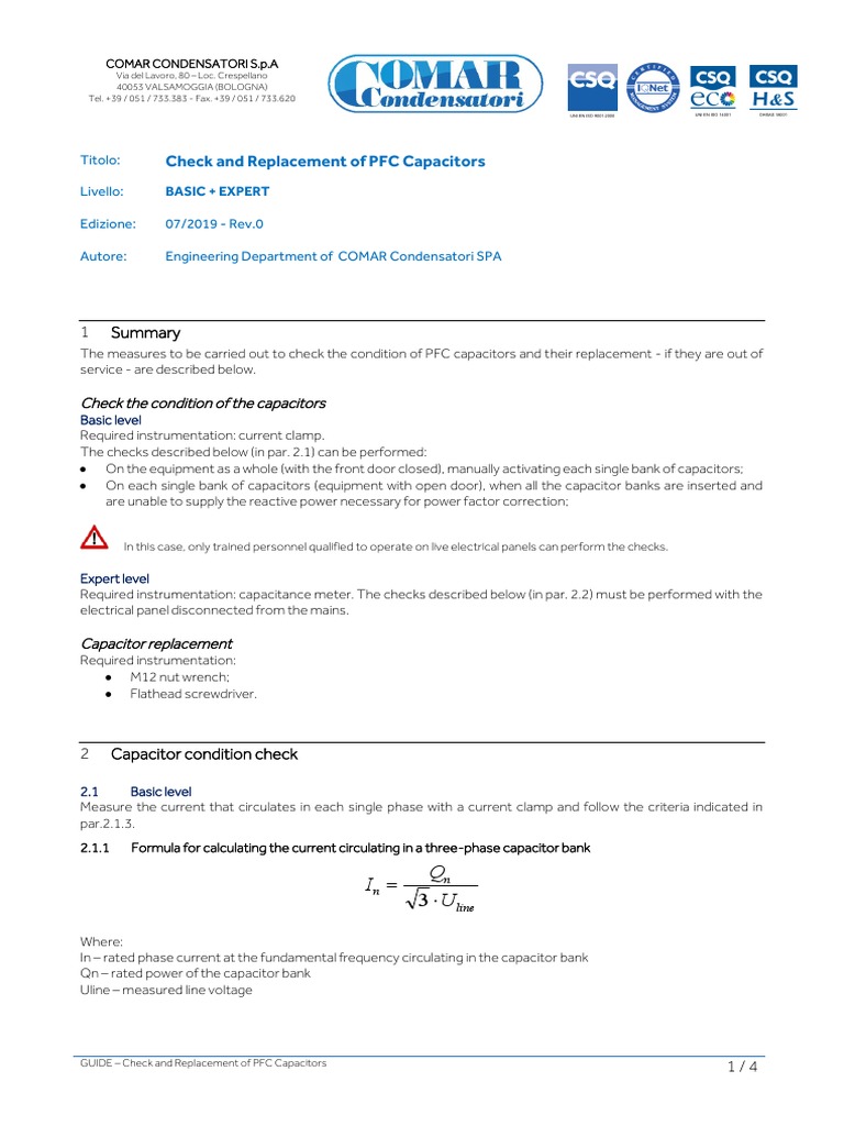 GUIDE Check and Replacement of PFC Capacitors | PDF | Capacitor ...