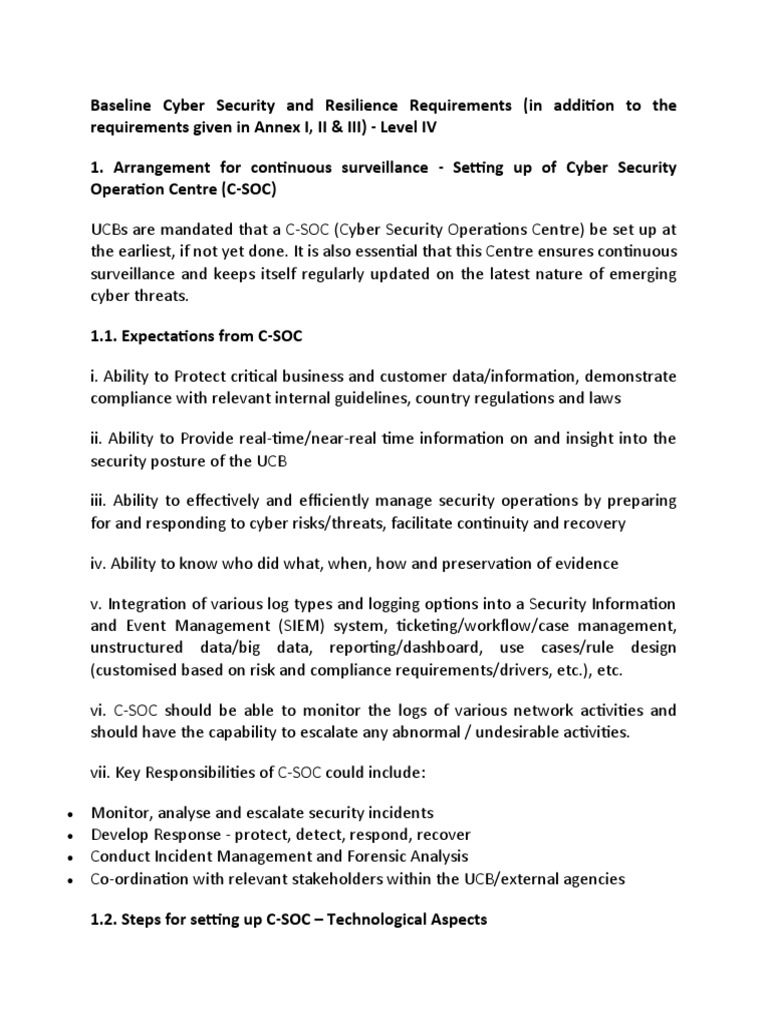 Baseline Cyber Security SOC and Resilience Requirements | PDF ...
