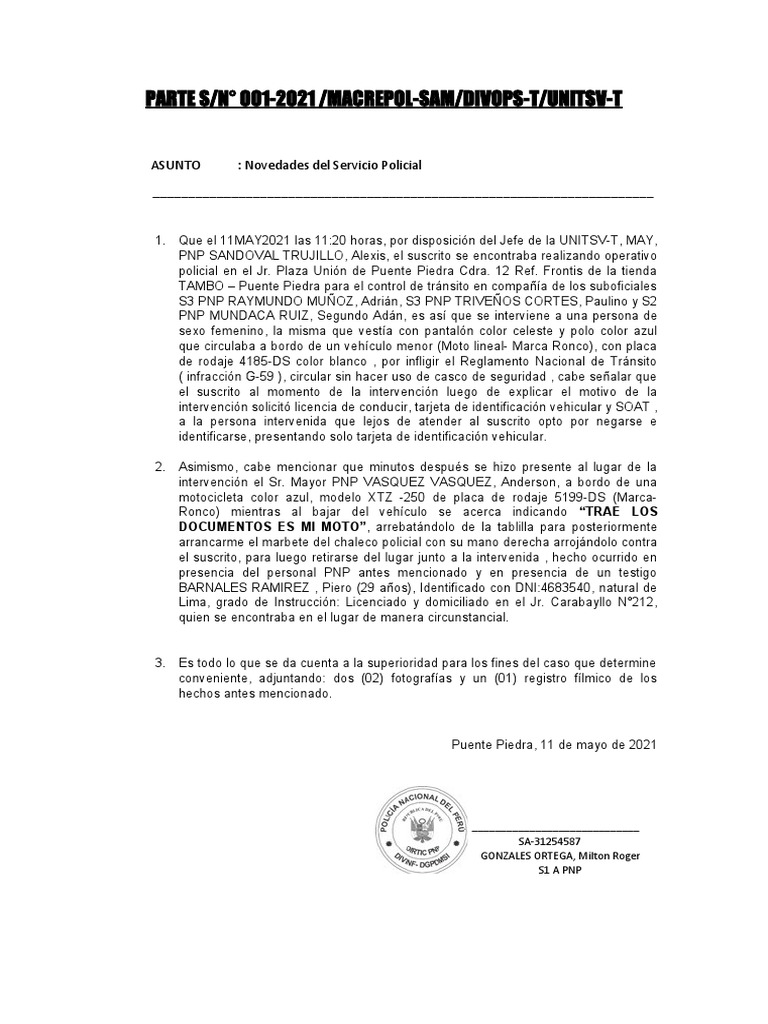 Parte Policial | PDF