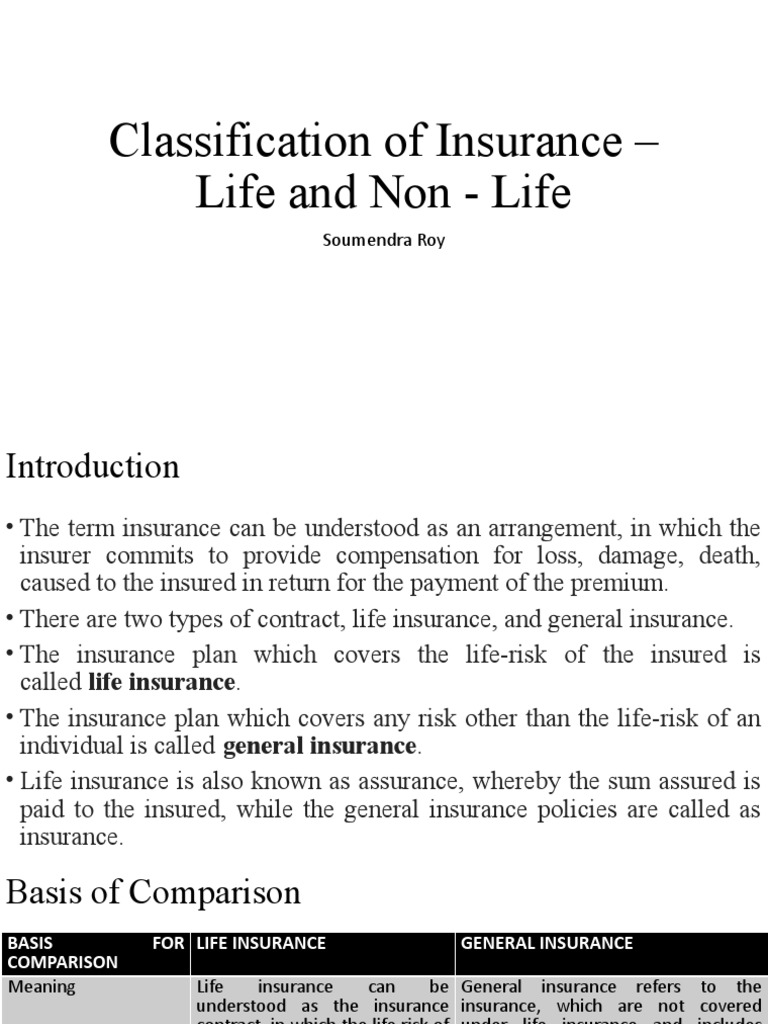Classification of Insurance - Life and Non | PDF | Insurance | Life ...