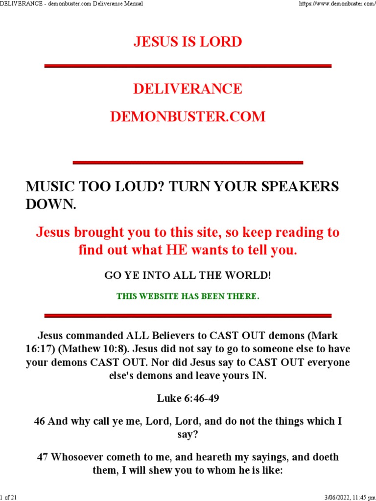 DELIVERANCE - Demonbuster - Com Deliverance Manual | PDF | Deliverance ...